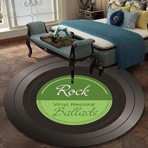 Music Record Black Round Area Rug, Vinyl Record Pattren Floor Mat, Antique Non-Slip Sofa Chair Cushion, Home Study Playing Carpet(60cm,red)