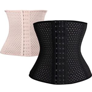 suiuoi 2pcs waist trainer,3 hook 4 steel bones corset shapewear body shaper corset, tummy control girdle band steel boned (x-large)