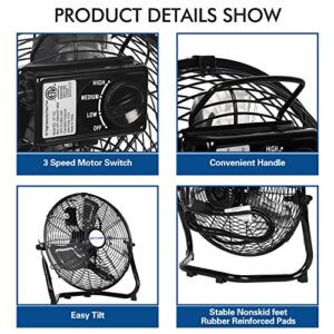 BILT HARD 12" 3-Speed High Velocity Heavy Duty Metal Floor Fan, 1650 CFM, 180-Degree Tilt, Powerful Airflow Fan for Home, Bedroom, Residential Use