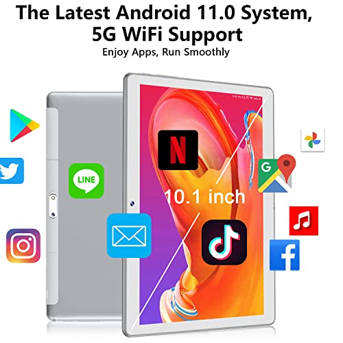 2023 Latest Tablet 10 Inch, Android 11 Tablet Newest Quad-core Processor, 2 in 1 Tablet with Keyboard, 64GB ROM + 4GB RAM Storage, 128GB Expandable, 2.4+5G WiFi, Bluetooth, GPS, 1280 * 800 HD Display