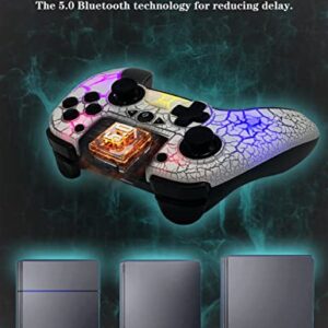 TEDBOX Wireless Controller for PS4, Wireless Remote Gamepad with Unique Cracked Design/8 Adjustable LED Colors/Programmable Back Buttons/Super Turbo/Dual Vibration, Widely Compatible with PS4/PC/iOS