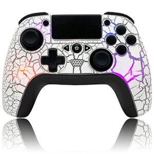 tedbox wireless controller for ps4, wireless remote gamepad with unique cracked design/8 adjustable led colors/programmable back buttons/super turbo/dual vibration, widely compatible with ps4/pc/ios