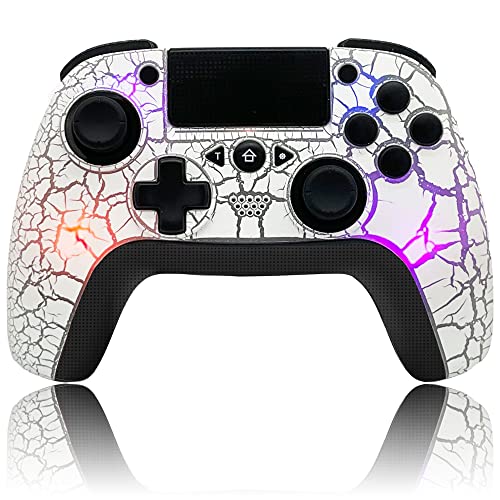 TEDBOX Wireless Controller for PS4, Wireless Remote Gamepad with Unique Cracked Design/8 Adjustable LED Colors/Programmable Back Buttons/Super Turbo/Dual Vibration, Widely Compatible with PS4/PC/iOS