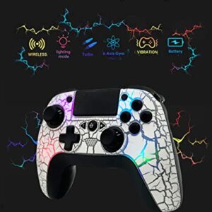 TEDBOX Wireless Controller for PS4, Wireless Remote Gamepad with Unique Cracked Design/8 Adjustable LED Colors/Programmable Back Buttons/Super Turbo/Dual Vibration, Widely Compatible with PS4/PC/iOS