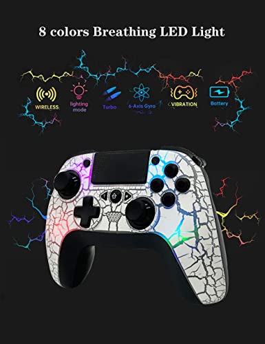 TEDBOX Wireless Controller for PS4, Wireless Remote Gamepad with Unique Cracked Design/8 Adjustable LED Colors/Programmable Back Buttons/Super Turbo/Dual Vibration, Widely Compatible with PS4/PC/iOS