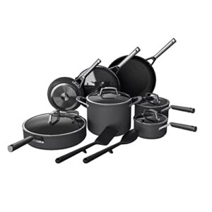 ninja foodi neverstick premium 14-piece cookware set, hard-anodized, nonstick, durable & oven safe to 500°f, slate grey