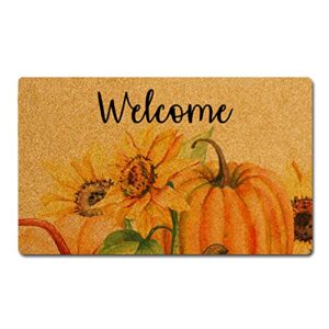 funny fall doormat welcome pumpkin sunflowers indoor outdoor entrance floor mat home office front door mat non-slip rubber backing 23.6 x 15.7 inch