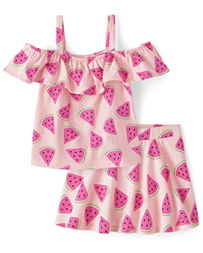 The Children's Place Baby Toddler Girls Sleeve Shirt and Shorts, 2PC Set, Pink Watermelon, 12-18 Months