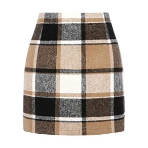 outtop plaid skirts for women, womens high waist plaid skirt fall winter bodycon pencil wool mini skirts