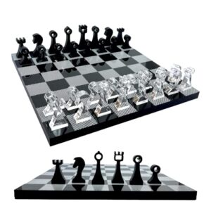 portable acrylic chess set with storage - travel chess set with acrylic board & pieces