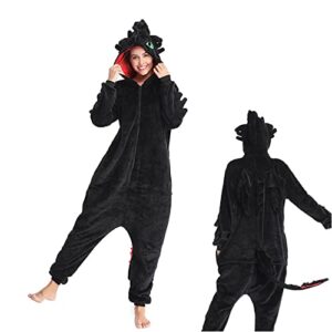 toothless costume pajamas animal onesie dragon tail flannel costume plush jumpsuit halloween christmas pajamas for family black