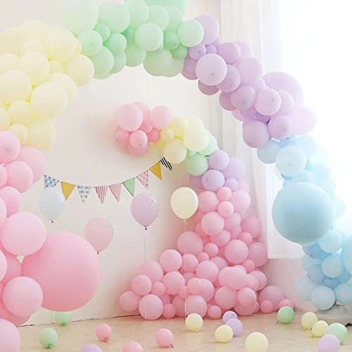 120 PCS Macaron Balloons Garland Kit, Pastel Latex Rainbow Balloons Arch Kit Assorted for Birthday Baby Shower Wedding Graduation Mermaid Party Decor Supplies(18/10/5 Inch)