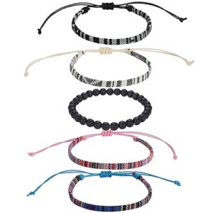 5pcs surfer beach bracelet ankle set men women, bracelets for men, men's bracelets rope handmade boho summer waterproof ankle bracelets for women woven bracelets ethnic hippie, friendship bracelets