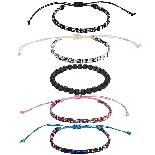 5pcs Surfer Beach Bracelet Ankle Set Men Women, Bracelets For Men, Men's Bracelets Rope Handmade Boho Summer Waterproof Ankle Bracelets for Women Woven Bracelets Ethnic Hippie, Friendship Bracelets