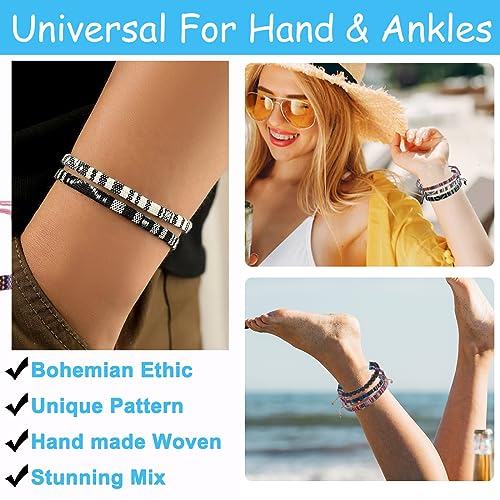 5pcs Surfer Beach Bracelet Ankle Set Men Women, Bracelets For Men, Men's Bracelets Rope Handmade Boho Summer Waterproof Ankle Bracelets for Women Woven Bracelets Ethnic Hippie, Friendship Bracelets