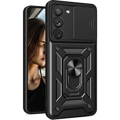 CCSmall Case for Samsung Galaxy S23 5G with Slide Camera Cover, Military Grade Drop Protective Phone Cover Case with Ring Kickstand for Samsung Galaxy S23 5G SJ Black