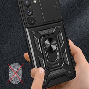 CCSmall Case for Samsung Galaxy S23 5G with Slide Camera Cover, Military Grade Drop Protective Phone Cover Case with Ring Kickstand for Samsung Galaxy S23 5G SJ Black