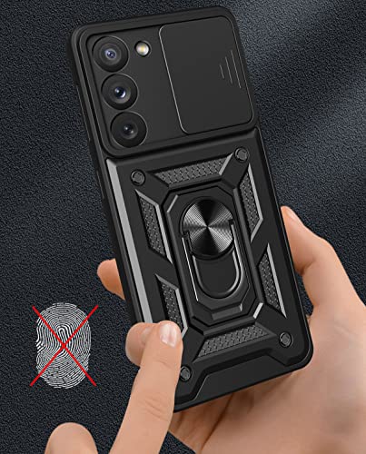 CCSmall Case for Samsung Galaxy S23 5G with Slide Camera Cover, Military Grade Drop Protective Phone Cover Case with Ring Kickstand for Samsung Galaxy S23 5G SJ Black