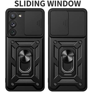 CCSmall Case for Samsung Galaxy S23 5G with Slide Camera Cover, Military Grade Drop Protective Phone Cover Case with Ring Kickstand for Samsung Galaxy S23 5G SJ Black