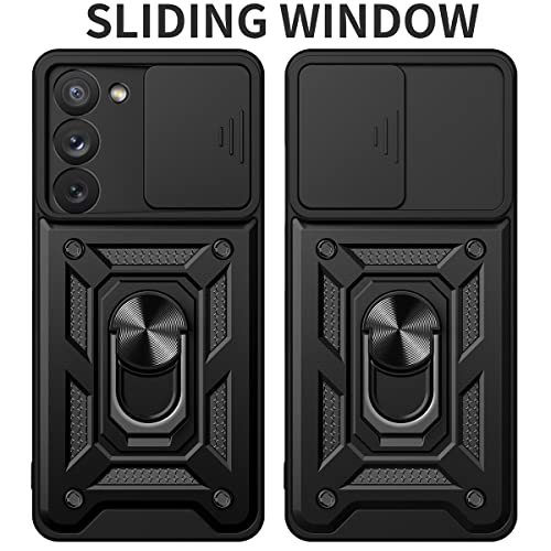 CCSmall Case for Samsung Galaxy S23 5G with Slide Camera Cover, Military Grade Drop Protective Phone Cover Case with Ring Kickstand for Samsung Galaxy S23 5G SJ Black