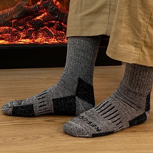 KEECOW Merino Wool Crew Socks For Men & Women, Thermal, Warm, Winter Cushion Socks For Hiking Working Running, 3 Pairs (Large, Charcoal B)