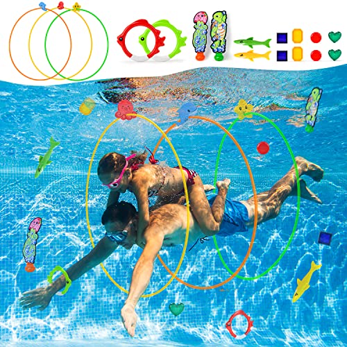 Balnore 20PCS Water Sports Swim Thru Rings for Kids, Water Toys - Assorted Pack, Pool Toys Diving Toys for Adults, Underwater Training Program Pool Games Water Swimming Sport Gifts