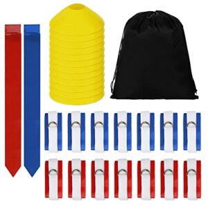 flag football set, 14 player flag football belts kit, includes 14 belts, 42 flags,12 cones and storage bag (red-blue)