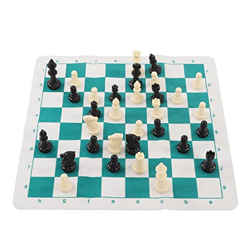 OUKENS Portable Travel Chess Game Set,PP Chess Piece, Imitation Leather Chessboard Roll Up Chess Board Set for Family Gatherings Travel(King Height 95mm)