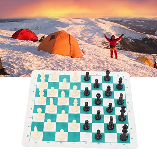 OUKENS Portable Travel Chess Game Set,PP Chess Piece, Imitation Leather Chessboard Roll Up Chess Board Set for Family Gatherings Travel(King Height 95mm)