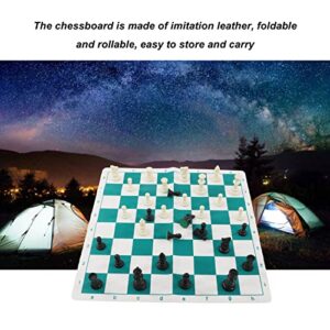 OUKENS Portable Travel Chess Game Set,PP Chess Piece, Imitation Leather Chessboard Roll Up Chess Board Set for Family Gatherings Travel(King Height 95mm)