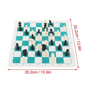 OUKENS Portable Travel Chess Game Set,PP Chess Piece, Imitation Leather Chessboard Roll Up Chess Board Set for Family Gatherings Travel(King Height 95mm)