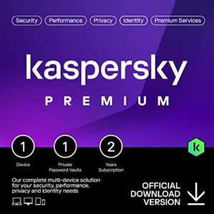 kaspersky premium total security 2023 | 1 device | 2 years | anti-phishing and firewall | unlimited vpn | password manager | parental controls | 24/7 support | pc/mac/mobile | online code