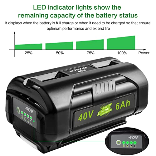 ARyee 6.0Ah 40V Battery Replacement for Ryobi 40-Volt OP4015 OP4050 OP4026 OP40201 OP40261 OP4030 OP40301 OP4040 OP40401 OP40501 OP40601 Cordless Power Tool Lithium Battery (2Pack)