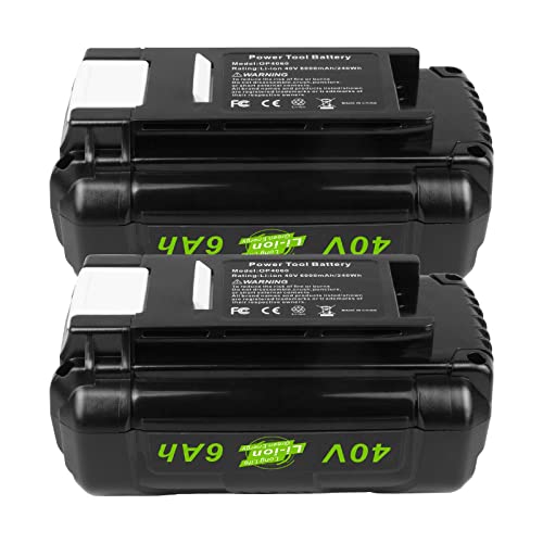 ARyee 6.0Ah 40V Battery Replacement for Ryobi 40-Volt OP4015 OP4050 OP4026 OP40201 OP40261 OP4030 OP40301 OP4040 OP40401 OP40501 OP40601 Cordless Power Tool Lithium Battery (2Pack)