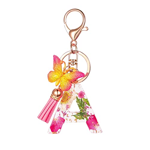 Suweibuke Cute Key Chains for Women Girls, Initial Letter Keychains with Tassel and Butterfly, Charms for Purse Backpacks Handbags Bags (A)