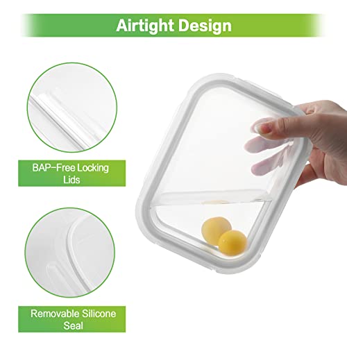 HOMBERKING Glass Food Storage Containers with Lids, [18 Piece] Glass Meal Prep Containers, Airtight Glass Lunch Bento Boxes, BPA-Free & Leak Proof (9 lids & 9 Containers) - White