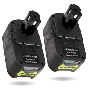 kunlun 2pack 6.0ah 18-volt replacement for ryobi 18v lithium battery one+ plus p108 p102 p103 p104 p105 p107 p109 p122 pbp005 rb18l50 cordless power tools