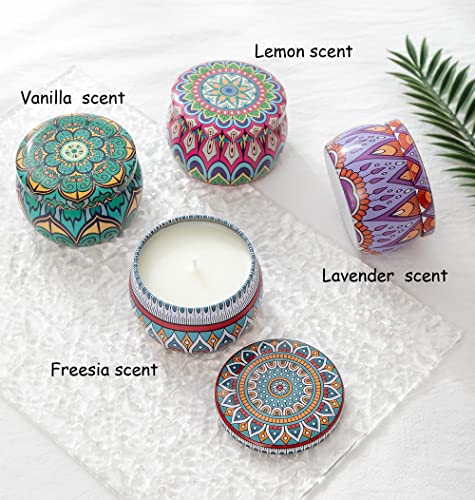 4 Pack Scented Candles Gifts for Women, Freesia Vanilla Lemon Lavender Candles for Home Scented, Aromatherapy Jar Candles for Spa Meditation, Ideal Gifts for Female Mom Anniversary Birthday Christmas