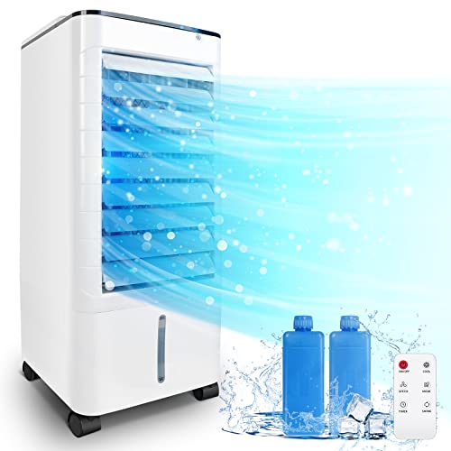 Evaporative Air Cooler,3-IN-1 Windowless Portable Air Conditioner,Oscillation Swamp Cooler and Humidification-Includes Ice Packs-12 Hour Timer&Remote,Ideal for Home, Office, Bedroom, Kitchen