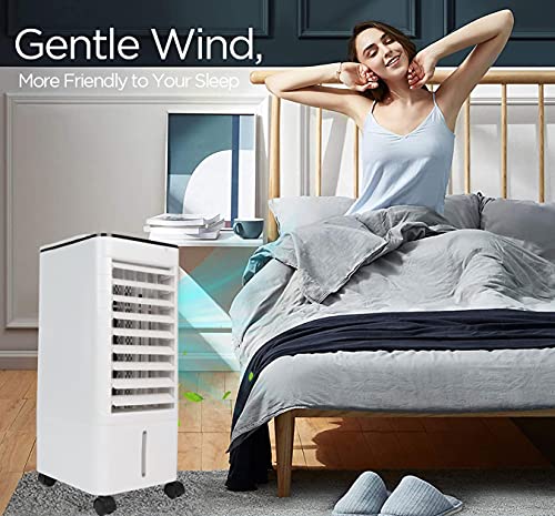 Evaporative Air Cooler,3-IN-1 Windowless Portable Air Conditioner,Oscillation Swamp Cooler and Humidification-Includes Ice Packs-12 Hour Timer&Remote,Ideal for Home, Office, Bedroom, Kitchen