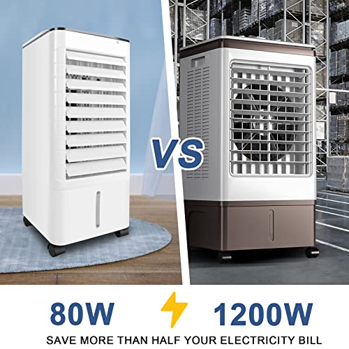 Evaporative Air Cooler,3-IN-1 Windowless Portable Air Conditioner,Oscillation Swamp Cooler and Humidification-Includes Ice Packs-12 Hour Timer&Remote,Ideal for Home, Office, Bedroom, Kitchen