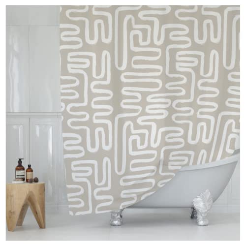 Beige White Abstract Print Shower Curtain - Hand Painted Boho Pattern - Modern Minimalist Home Decor - Neutral Scandi Style Fabric Shower Curtain For Any Bathroom - 72x72 Inches (Neutral Lines)