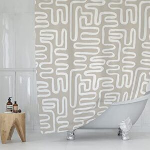 Beige White Abstract Print Shower Curtain - Hand Painted Boho Pattern - Modern Minimalist Home Decor - Neutral Scandi Style Fabric Shower Curtain For Any Bathroom - 72x72 Inches (Neutral Lines)