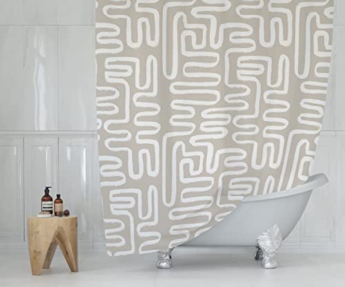 Beige White Abstract Print Shower Curtain - Hand Painted Boho Pattern - Modern Minimalist Home Decor - Neutral Scandi Style Fabric Shower Curtain For Any Bathroom - 72x72 Inches (Neutral Lines)