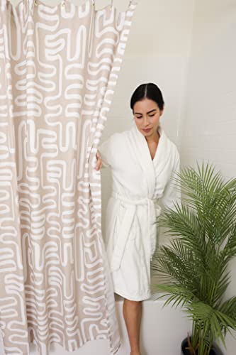 Beige White Abstract Print Shower Curtain - Hand Painted Boho Pattern - Modern Minimalist Home Decor - Neutral Scandi Style Fabric Shower Curtain For Any Bathroom - 72x72 Inches (Neutral Lines)