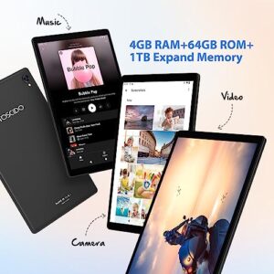 TOSCiDO 2023 Android 12 Tablet 10.1 inch 2 in 1 Tablets 1080P FHD in-Cell LCD Screen, 4GB+64GB Expand to 1TB, Octa-Core CPU, 1920 * 1200 Resolution,8MP&13MP Camera|Wi-Fi| GPS| Keyboard| Mouse-Black