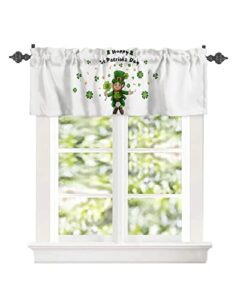 kakmok window valance for kitchen cafe,st. patrick's day leprechaun shamrock gold white rod pocket drape privacy curtain,lucky leaf short curtains for bathroom/living room/bedroom windows decor