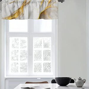 Kakmok Window Valance for Kitchen Cafe,Gold White Gradient Marble Rod Pocket Drape Privacy Curtain,Irregular Line Art Short Curtains for Bathroom/Living Room/Bedroom Windows Decor