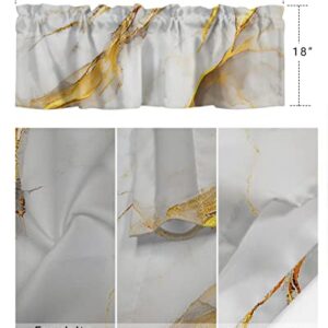 Kakmok Window Valance for Kitchen Cafe,Gold White Gradient Marble Rod Pocket Drape Privacy Curtain,Irregular Line Art Short Curtains for Bathroom/Living Room/Bedroom Windows Decor