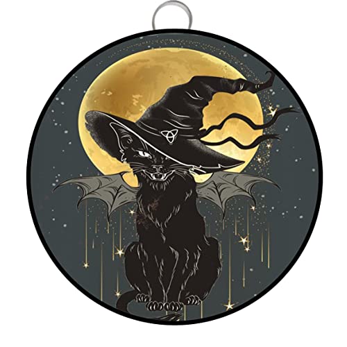 Round Metal Tin Sign Halloween Sign Black Cat Metal Sign Hello Darkness My Old Friends Wall Decoration Halloween Wall Decor for Bar Club Parlor Cafe Store Home 6x6inch